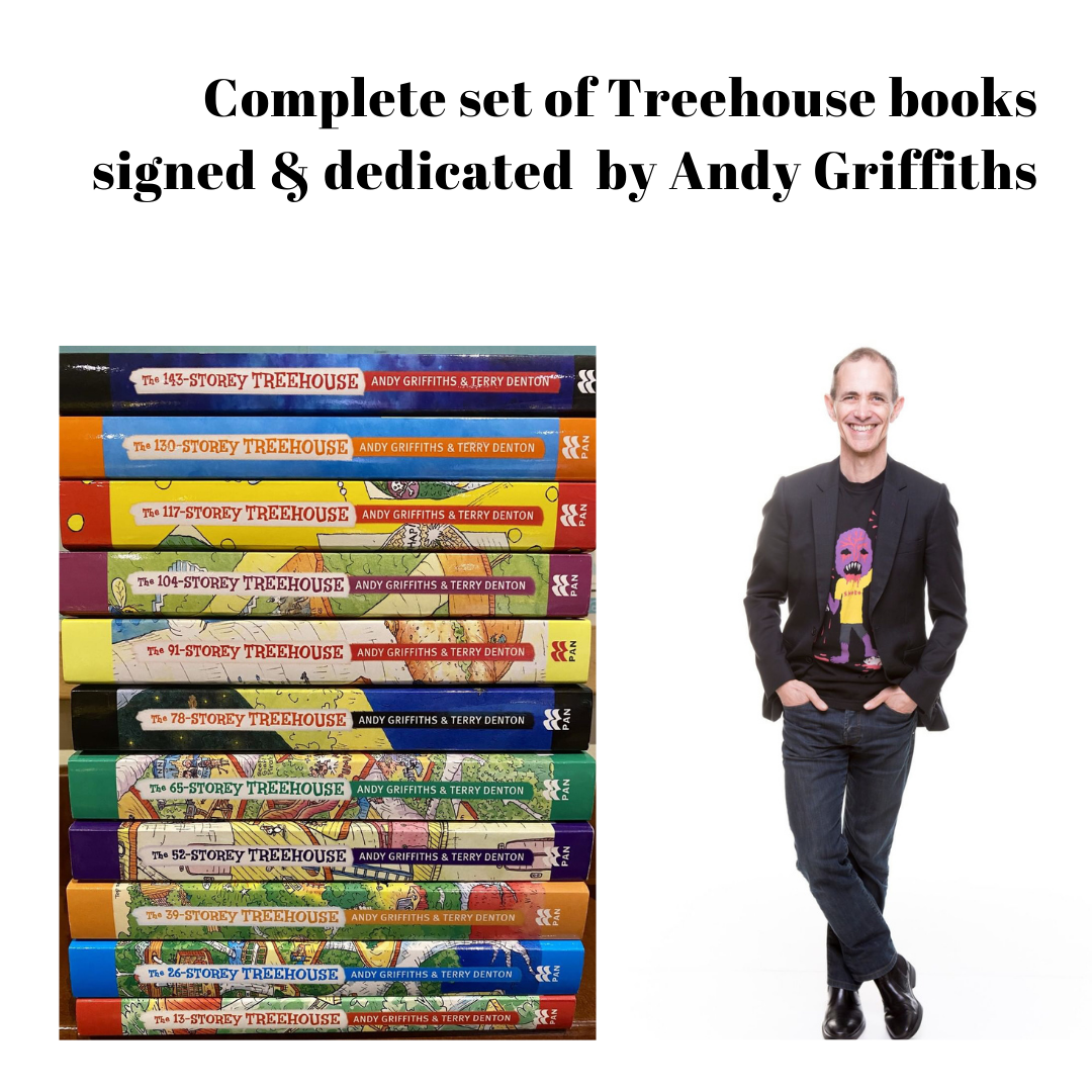 Complete set of Treehouse books, signed & dedicated by Andy Griffiths ...