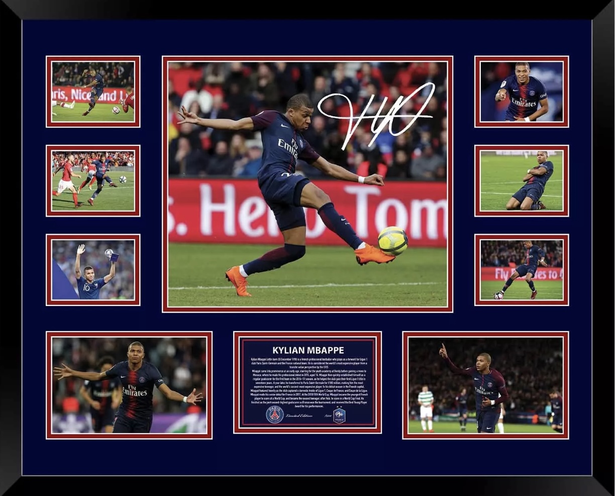 Framed Print 47 x 57cm Kylian Mbappe Limited Edition #77 of 500 | AirAuctioneer