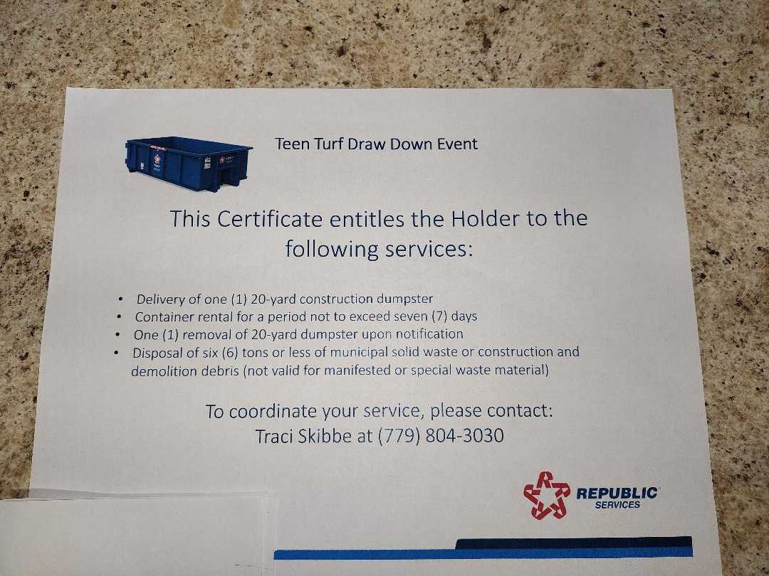 "Take out the Papers and the Trash" Donated Republic Services & Skibbe ...